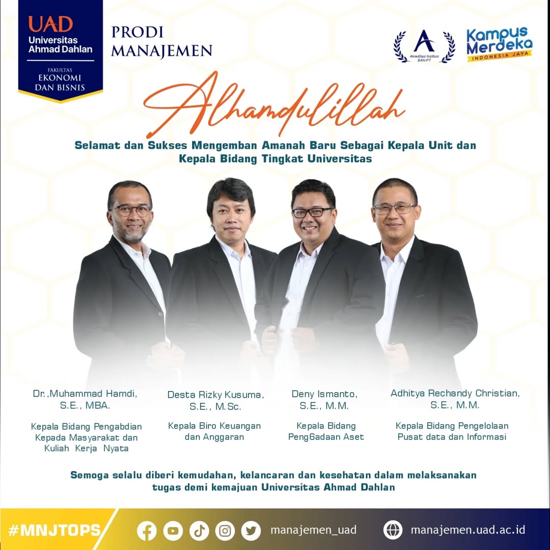Sukses Mengemban Amanah Baru, Dosen Prodi Manajemen UAD Siap Berkontribusi Lebih – Program Studi ...